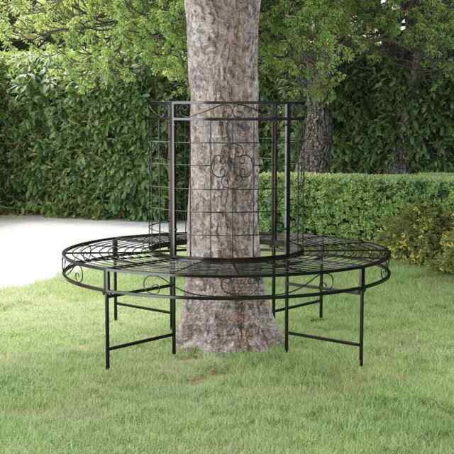Round Tree Bench Ø137 Cm Black Steel by eBay | ufurnish.com