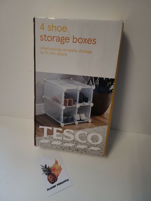 Tesco 4 Shoe Storage Boxes - Interlocking & Versatile ( Several Can Be ...