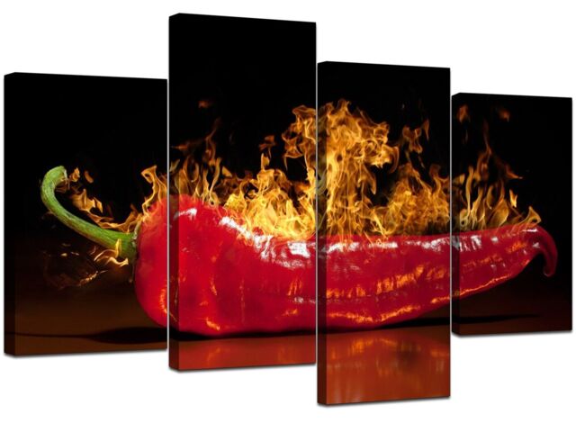 Large Red Chilli Kitchen Canvas Wall Art Pictures 130cm Prints 4132 by ...