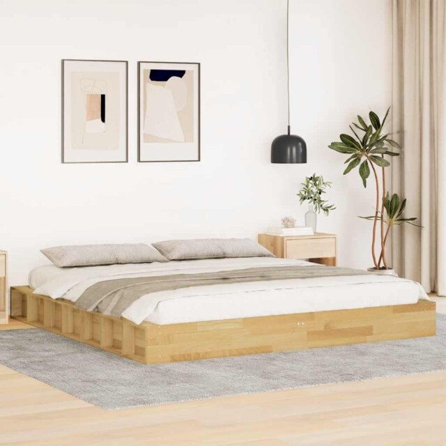 Solid Oak Wood Bed Frame 200x200 Cm With Slatted Base & Storage by eBay ...