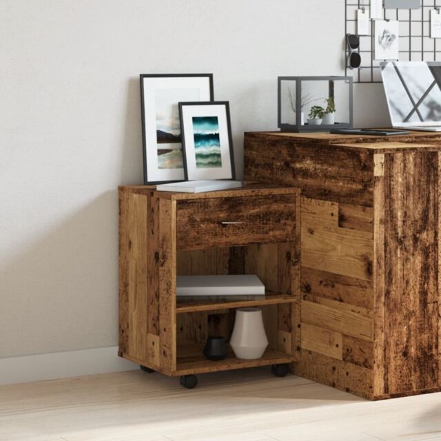 Rolling Cabinet Office Side Table Hall Drawer Cabinet Engineered Wood ...