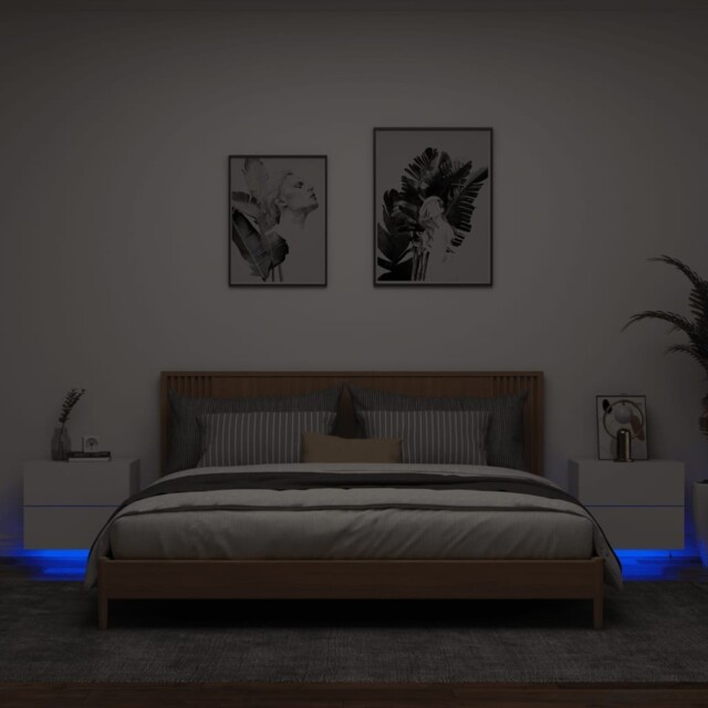 Wall-mounted Bedside Cabinets With Led Lights Side Table 2 Pcs White by ...