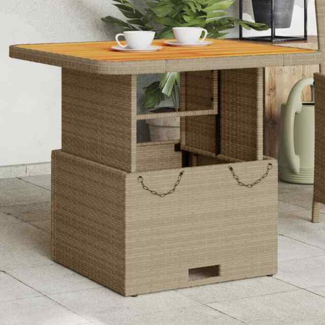 Garden Table Beige 80x80x71 Cm Poly Rattan And Acacia Wood Vidaxl by ...
