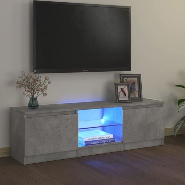 Modern Wooden Concrete Grey Tv Tele Stand Unit Cabinet With Led Lights ...
