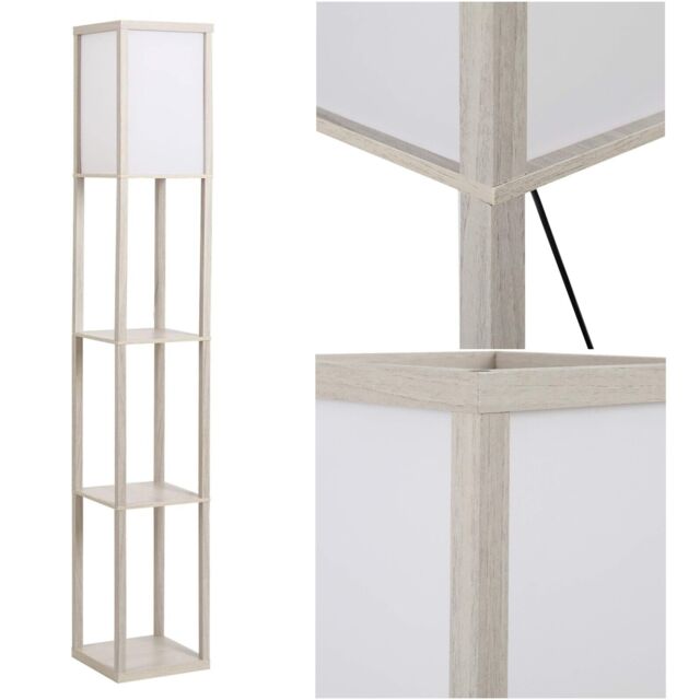 Tall Floor Lamp Shelves Unit Bookcase Square Lampshade 3 Tier Stand by ...