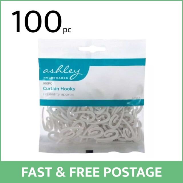 Curtain Hooks 100pc - White Plastic Nylon Gliders Home Office Interior ...