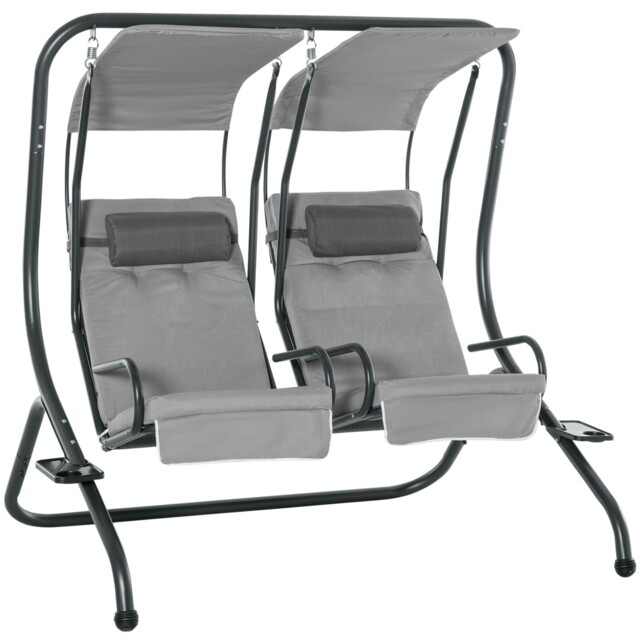 Outsunny Canopy Swing 2 Separate Relax Chairs W/ Removable Canopy Grey ...