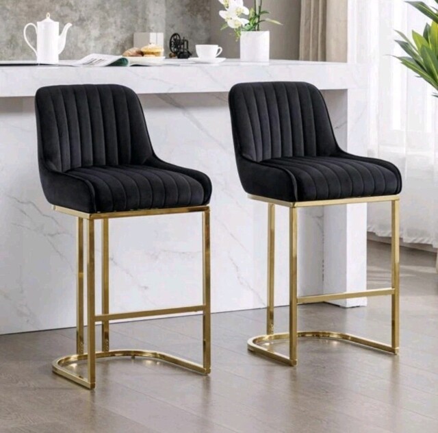 Modern Wahson Breakfast Bar Stools Set Of 2 Velvet Counter Chairs With ...