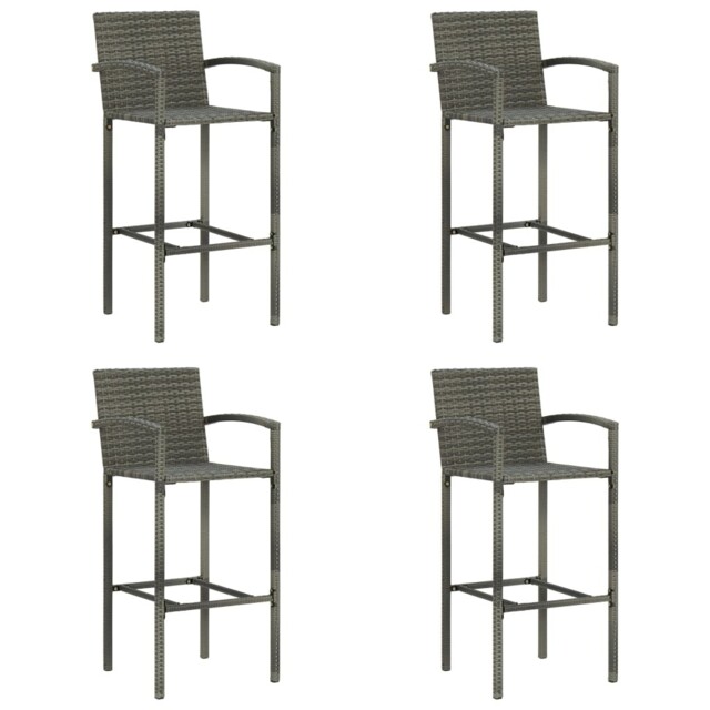Grey Pe Rattan Bar Stools Set Of 4, Powder-coated Steel, 52x56x118 Cm ...
