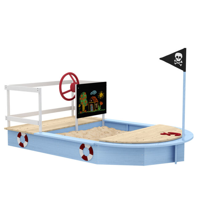 Sand Pit Blue Fir Wood Pirate Ship Design Seats Toy Storage 100h X by ...
