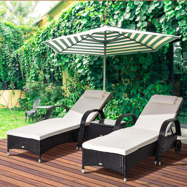 3pc Rattan Sun Lounger Wicker Sofa Day Bed Recliner Furniture Garden by ...