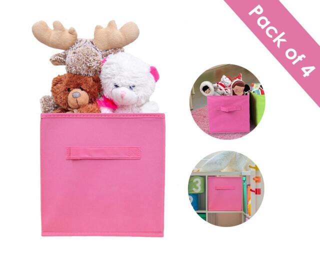4 Folding Storage Boxes Canvas Pink Girls Nursery Kids Children Home by ...