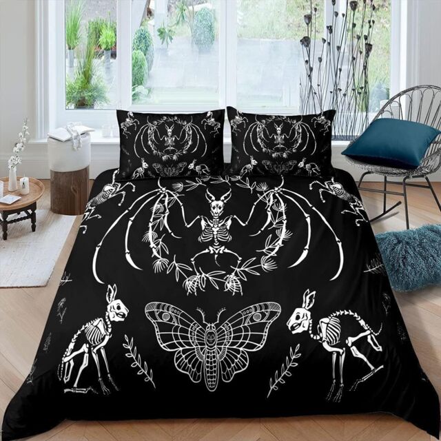 Skull Duvet Cover Bat Skeleton Bedding & Linen Boho Moth Gothic Skull ...