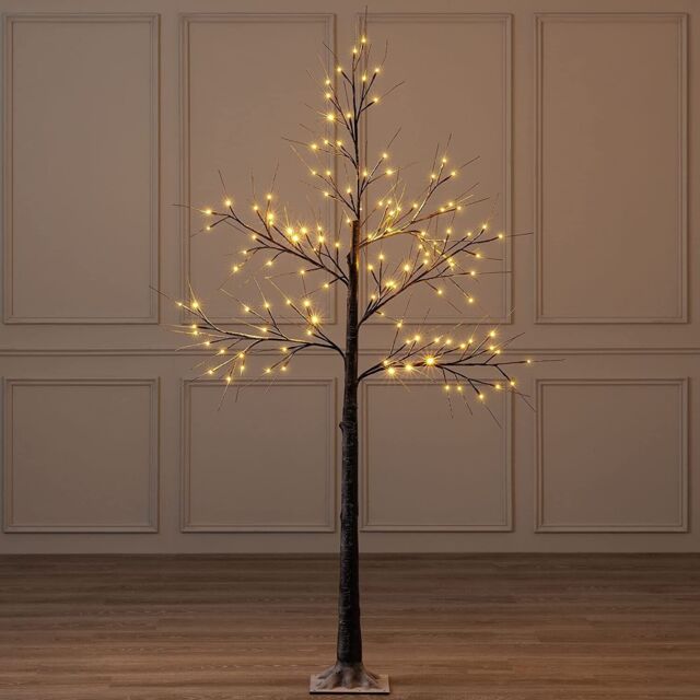 6ft Snowy Effect Warm White Twig Tree Pre-lit 96 Led Xmas Lights by ...