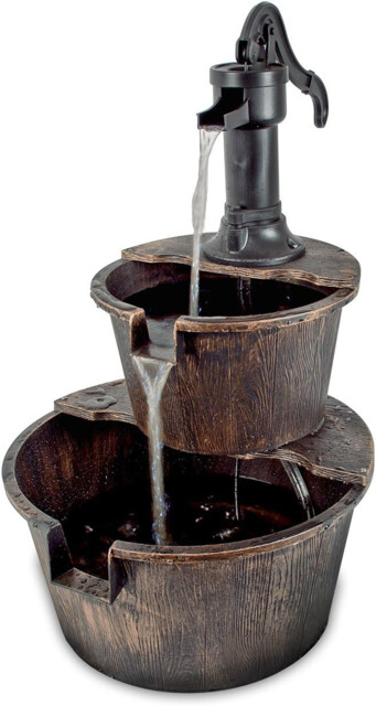 20890 2-tier Barrel Water Fountain With Pump/traditional Rustic Wood by eBay | ufurnish.com