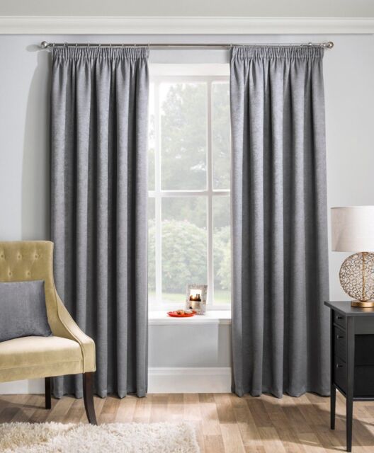 "Matrix Plain Thermal Woven Block Out Lined Curtains 3"" Pencil Pleat ...