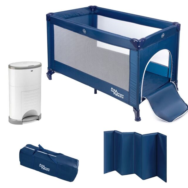 Baby Travel Cot & Korbell Nappy Disposal 9l Set Toddler Navy Blue Crib ...