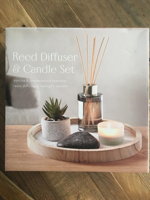 Decorative Vanilla & Amberwood Candle Reed Diffuser With Wooden Tray by ...