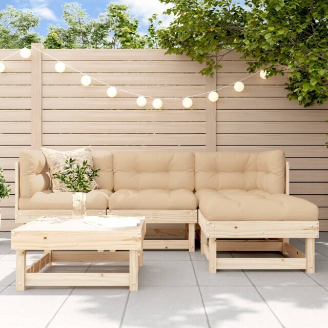 Garden Lounge Set Outdoor Modular Sofa Set 5 Piece Solid Wood Pine by ...