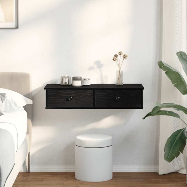 Wall Shelf With Drawers Floating Storage Display Shelf Engineered Wood ...