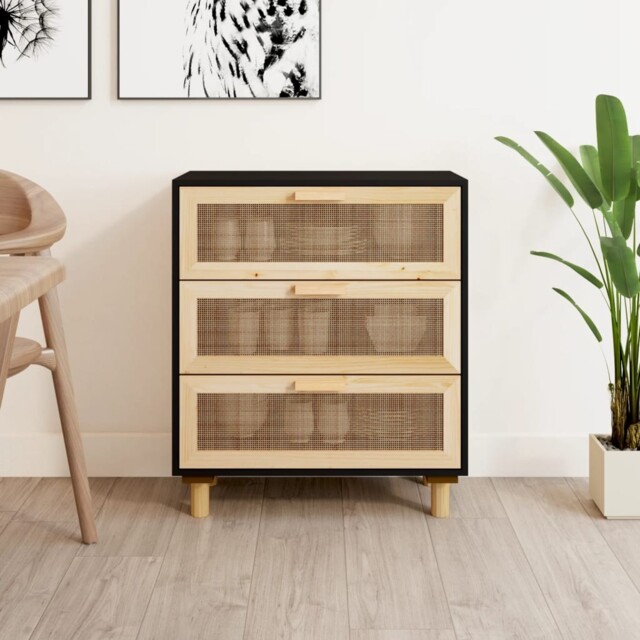 Sideboard Storage Cabinet Cupboard Solid Wood Pine And Natural Rattan ...