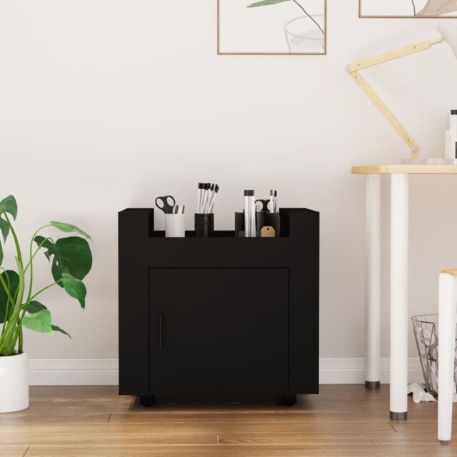 Black Engineered Wood Desk Trolley 60x45x60 Cm With Casters For Home by ...