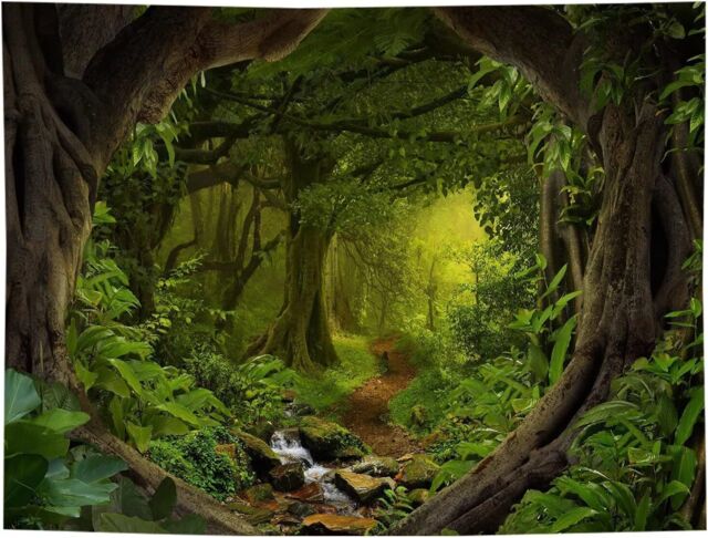 Fullfun Nature Green Forest Tapestry Wall Hanging With Stream, Green by ...