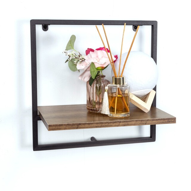 1 Tier Shelf Black Metal Frame With Wooden Shelf Floating Wall Home by ...