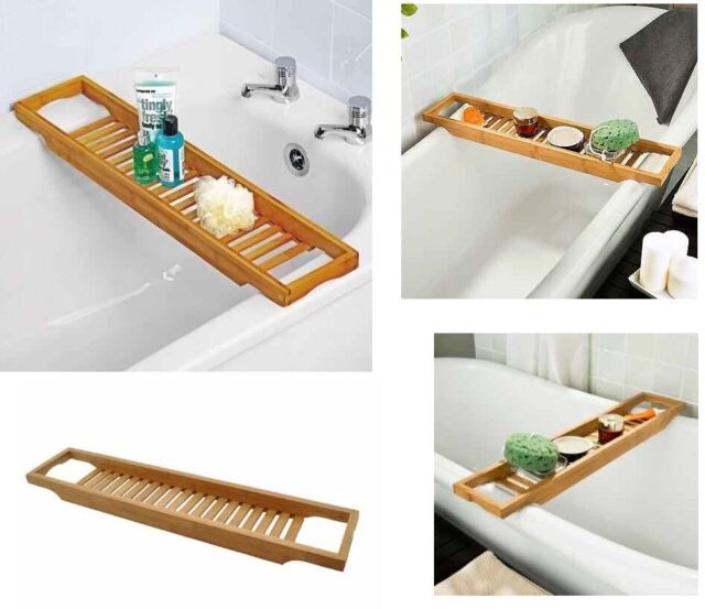 Bamboo Over Bath Rack Tidy Bathroom Storage Stand Tray Bathtub Shower ...