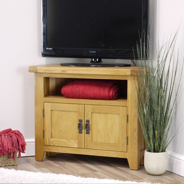 Arklow Oak Corner Tv Stand / 80cm Solid Tv Unit / Dvd Storage Cabinet ...