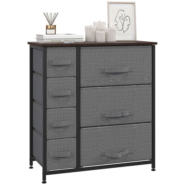 Homcom Chest Of Drawers With 7 Dresser Drawers For Home Bedroom, Dark ...