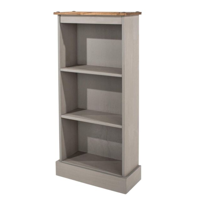 3 Tier Bookcase Grey Solid Waxed Pine Wood Low Display Shelf Storage by eBay | ufurnish.com