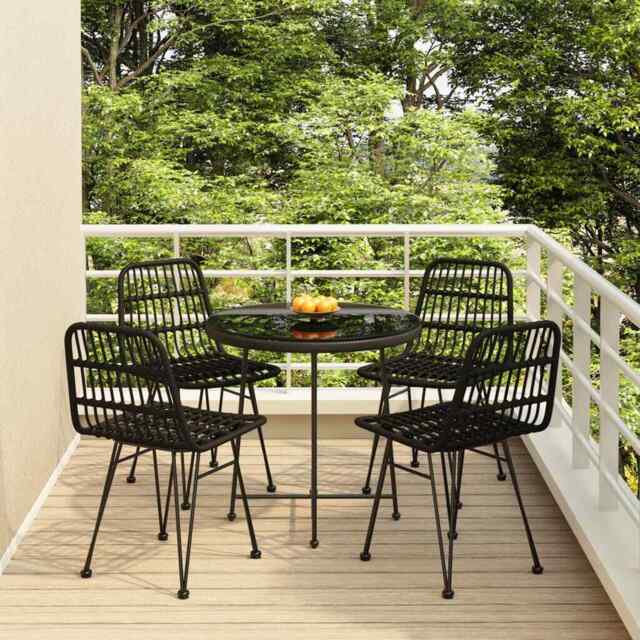 Garden Dining Set 5 Piece Poly Rattan Dining Table Chair Black/brown by ...