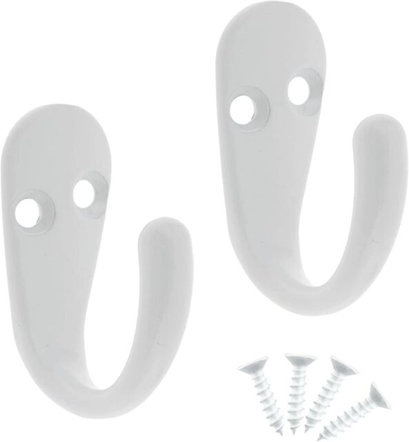 Select Hardware Hk0220b 2x Single Robe Coat Hooks With Screws, White ...
