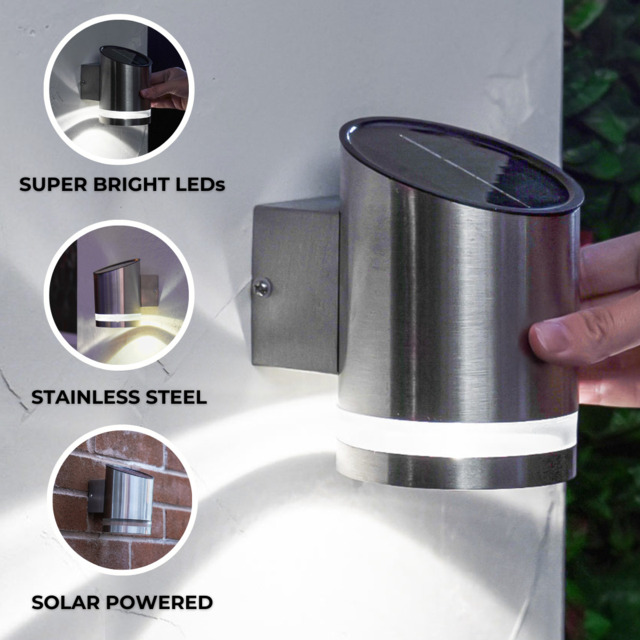 Solar Power Silver Stainless Steel Led Welcome Security Outdoor House ...