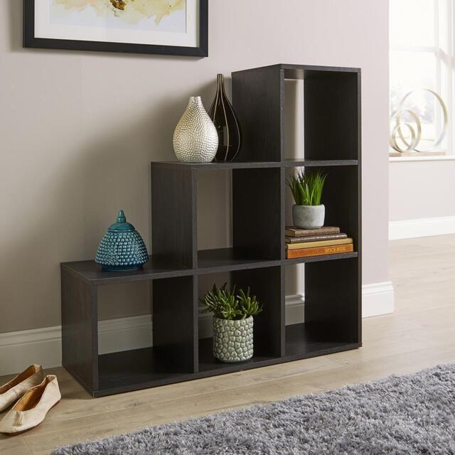 Step Style Storage Cube 6 Shelf Bookcase Wooden Display Staircase Unit ...