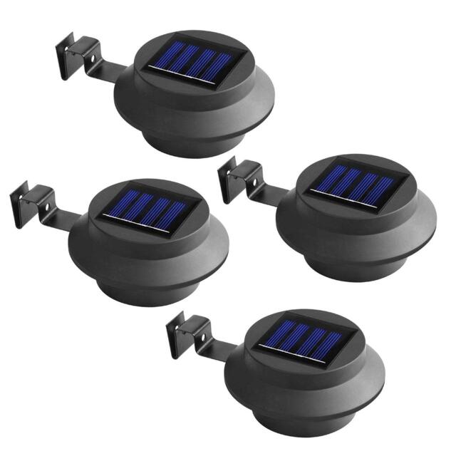 4 X Black Solar Powered 3 Led Gutter Lights Outdoor Garden Wall Fence ...