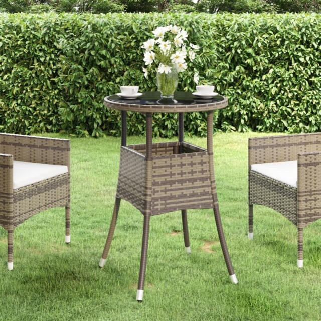 Outdoor Patio Poly Rattan Round Garden Bistro Table With Glass Top by ...
