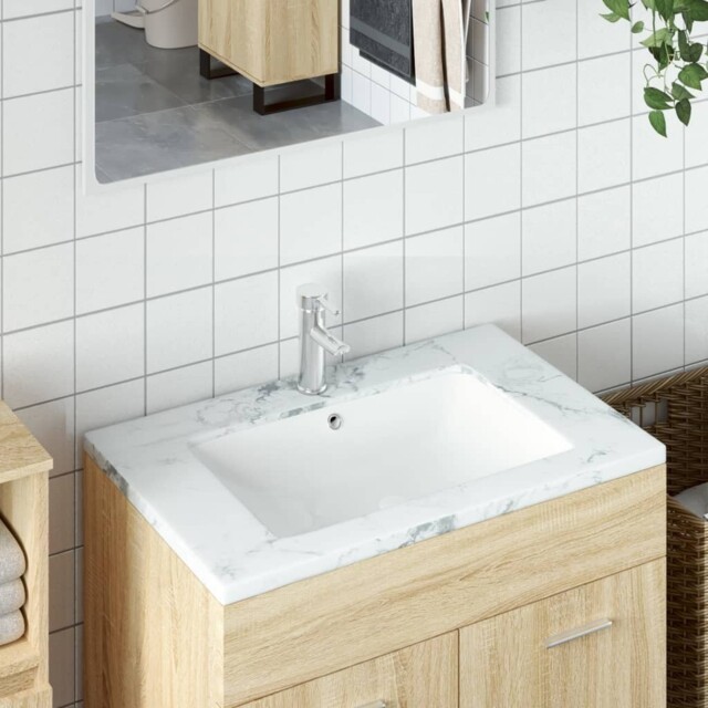White Ceramic Bathroom Sink 60x40x21 Cm Rectangular With Overflow Hole ...