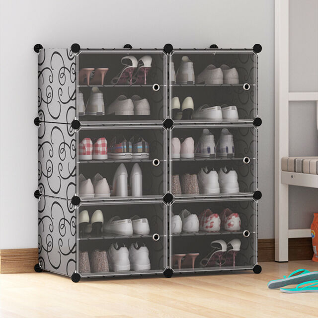 Mondeer 12 Cube Black Plastic Shoe Storage Boxes Cabinet Organize by ...
