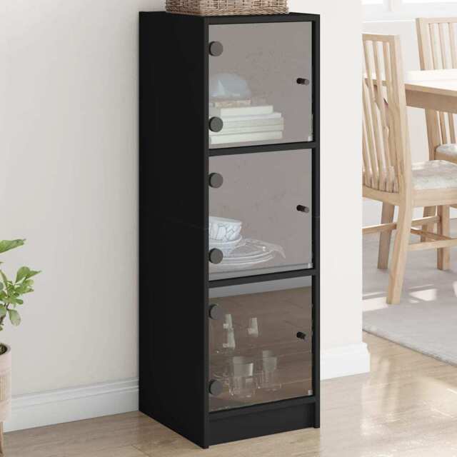 Highboard With Glass Doors Black 35x37x109 Cm Vidaxl by eBay | ufurnish.com