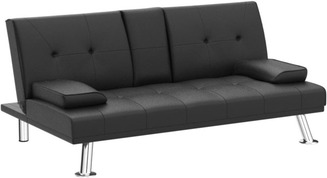 Yaheetech Click Clack Sofa Bed Faux Leather 3 Seater Sofa Couch Living ...