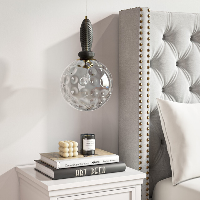 Grey Globe Pendant Ceiling Light With Dimpled Glass Effect - Vercelli ...