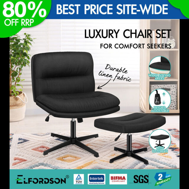 Elfordson Office Chair Computer Seat Cross-legged Work Ottoman Fabric ...