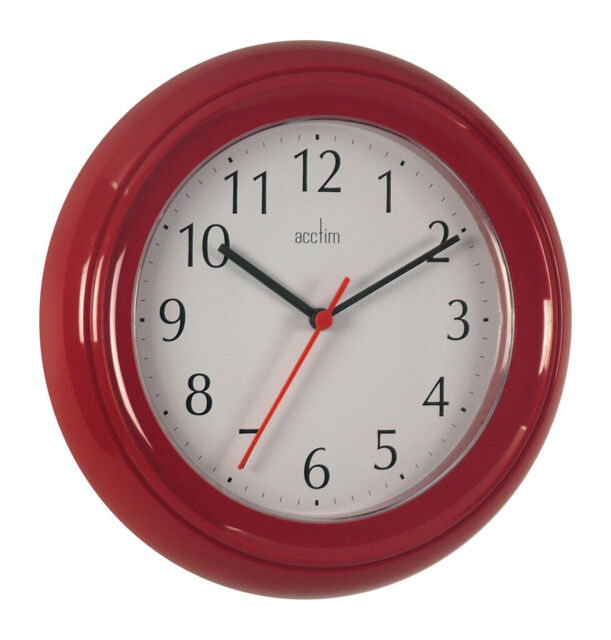 Acctim Wycombe Kitchen Bathroom Bedroom Office Round Wall Clock - Red ...