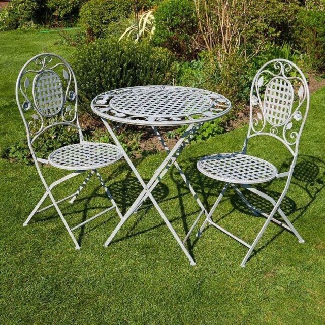 Grey Bistro Set Table 2 Chairs Patio Garden Furniture Balcony Metal by ...