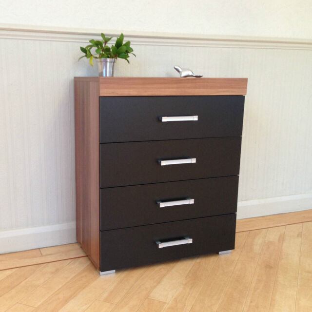 Chest Of 4 Drawers In Black & Walnut Bedroom Furniture Modern Brand by ...