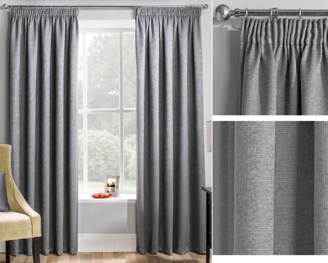 Matrix Textured Blockout Thermal Fully Lined Pencil Pleat Curtains by ...