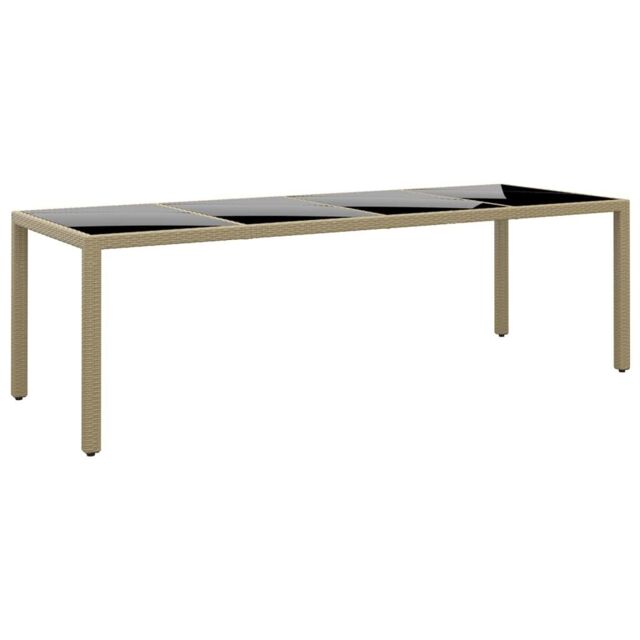 Vidaxl Garden Table With Glass Top Beige Poly Rattan by eBay | ufurnish.com