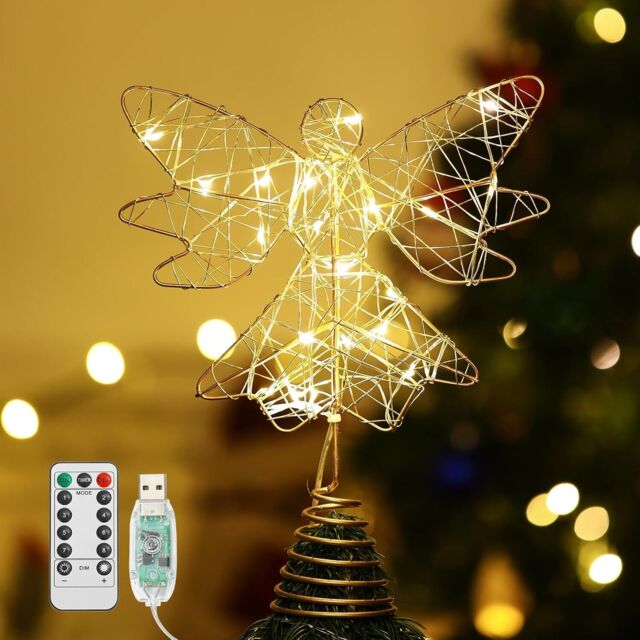 Lewondr Christmas Tree Topper Angel, Usb Powered Remote Controlled 9.8 ...